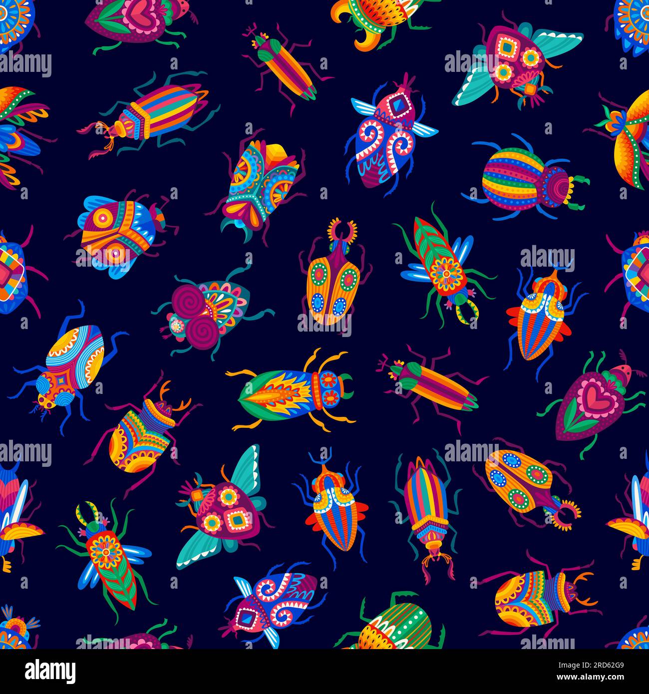 Cartoon beetles seamless pattern background of vector colorful bugs and ...