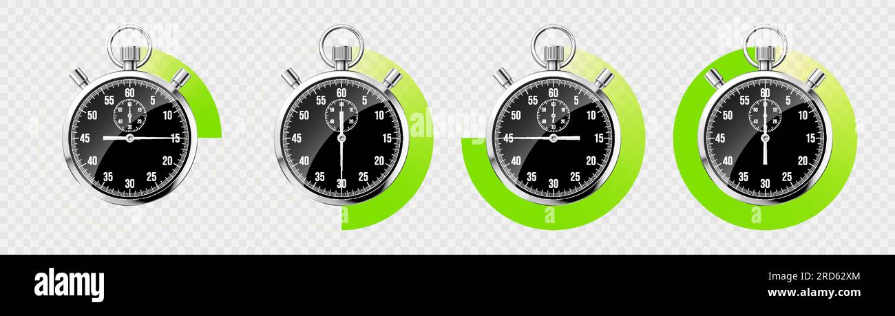Realistic classic stopwatch. Shiny metal chronometer, black time ...