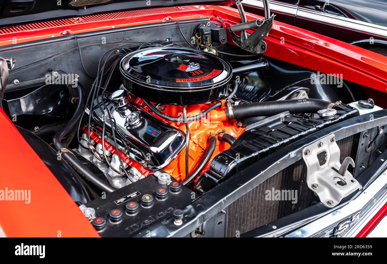 A Chevrolet SS 396 engine on display at a car show in Homestead ...