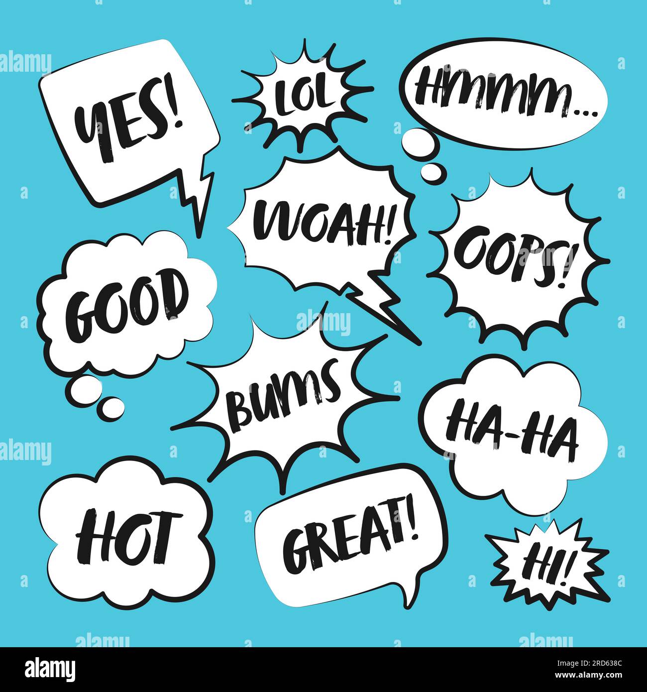 Comic speech bubbles with handwritten text. Outline, hand drawn retro ...