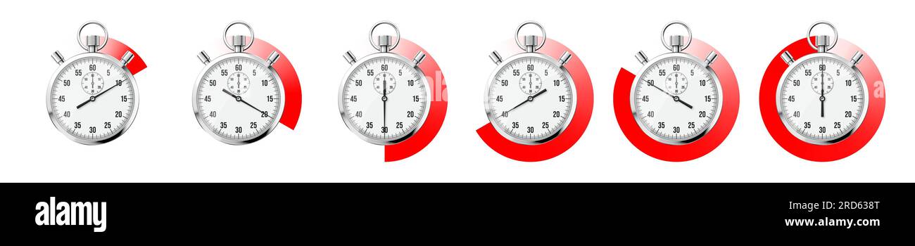 Realistic classic stopwatch. Shiny metal chronometer, time counter with ...