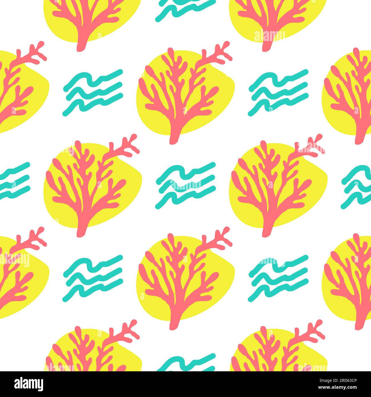 Seamless summer color pattern of abstract shapes.Waves, corals and a ...