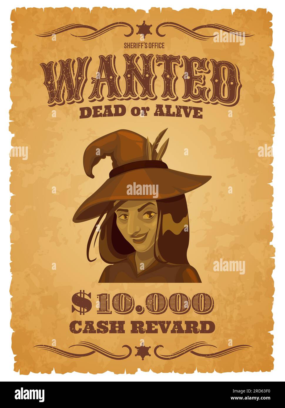 Halloween wanted banner with cartoon witch. Grungy vector parchment ...