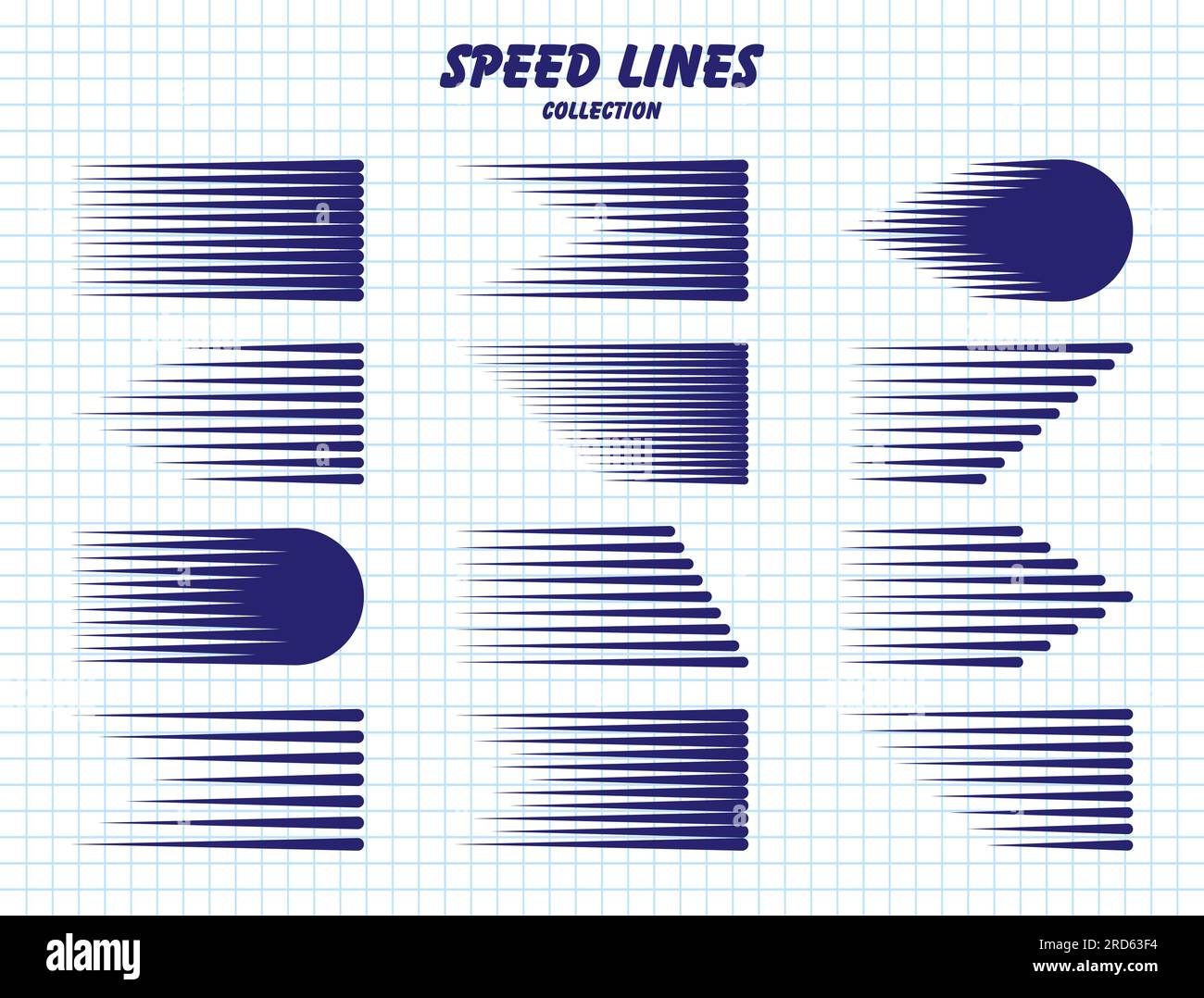 Hand drawn cartoon speed lines with round corners on checkered paper ...