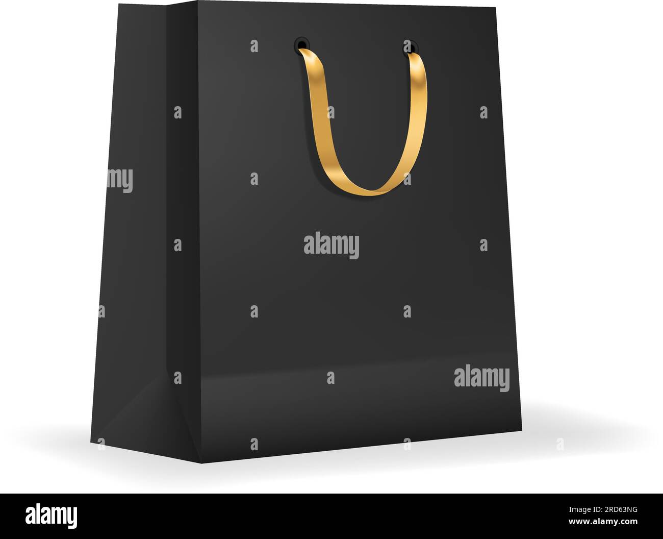 Paper shopping bag with golden ribbon handle mockup. Boutique cardboard ...