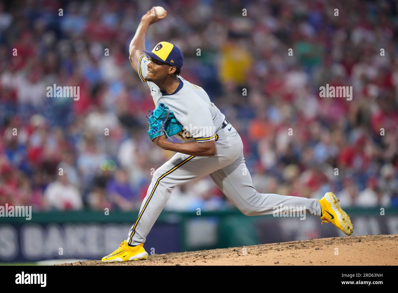 Milwaukee Brewers' Abner Uribe plays during a baseball game, Tuesday ...