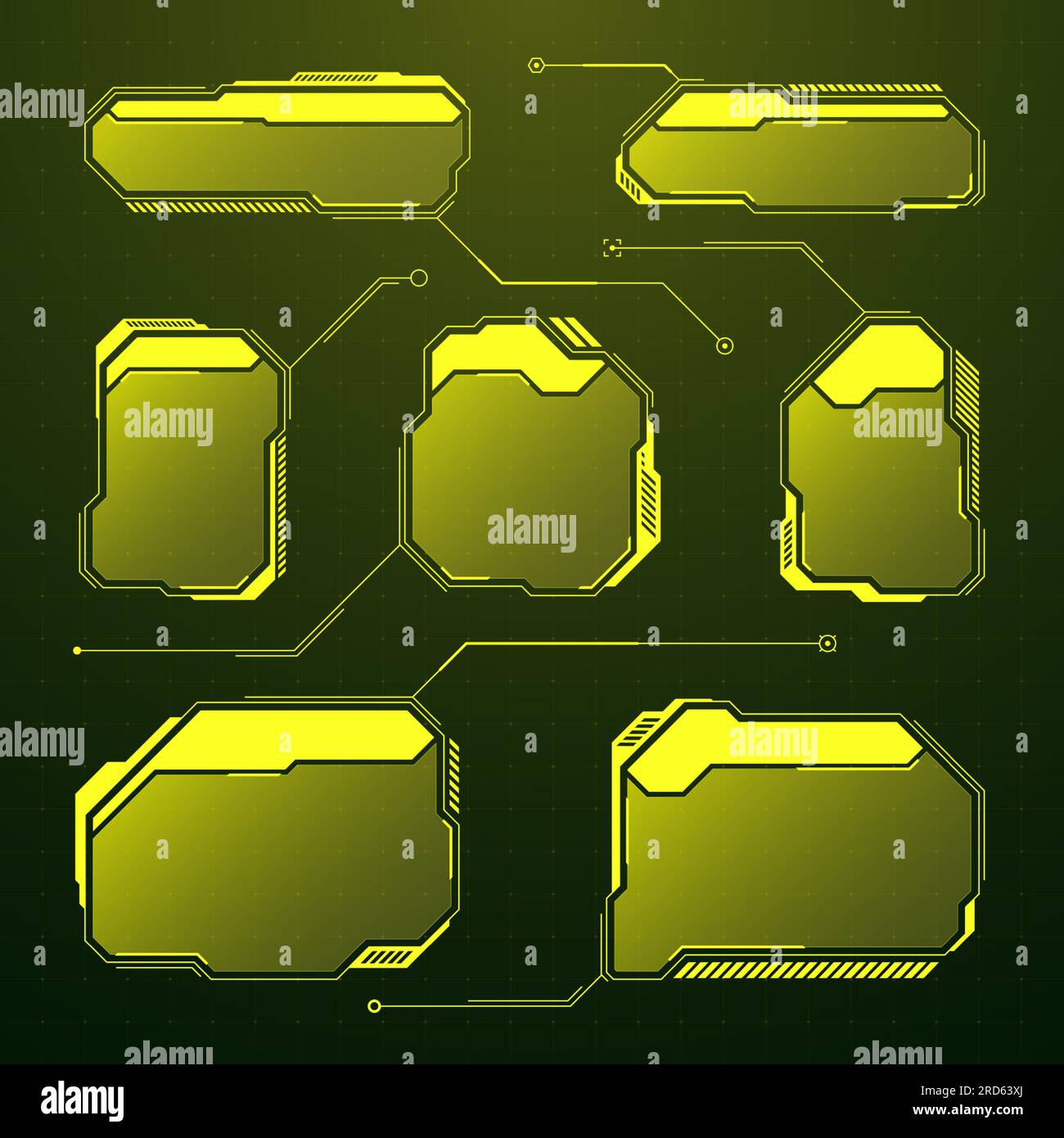 Yellow futuristic HUD, UI elements. Sci-fi user interface text boxes ...