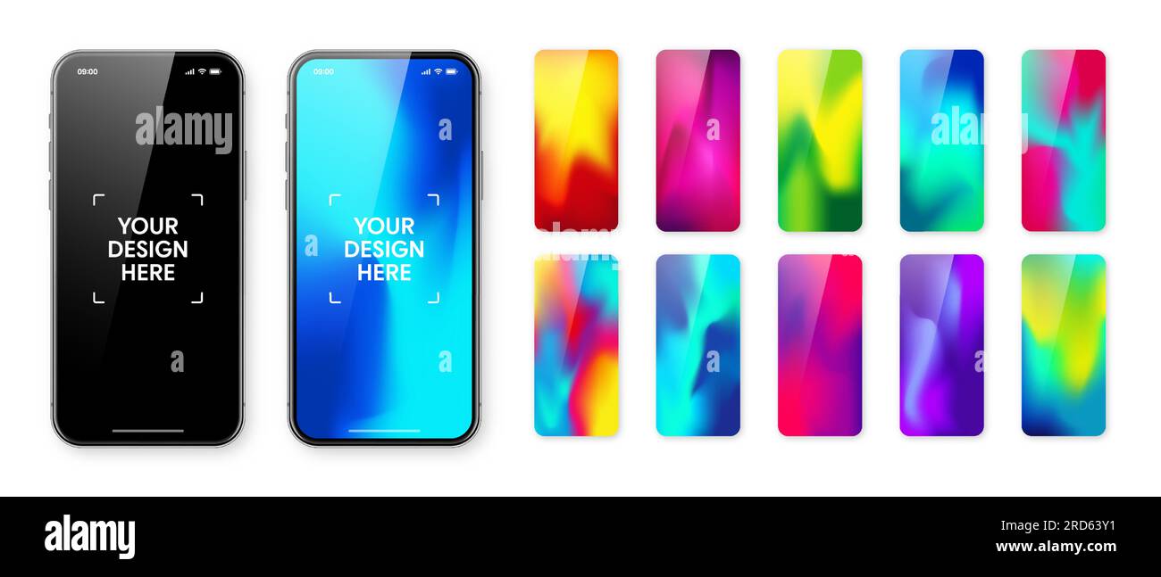 Smartphone with blank touch screen and abstract colorful background ...