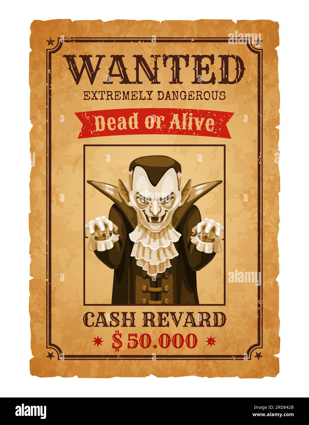 Halloween wanted banner, cartoon dracula monster character. Grungy ...