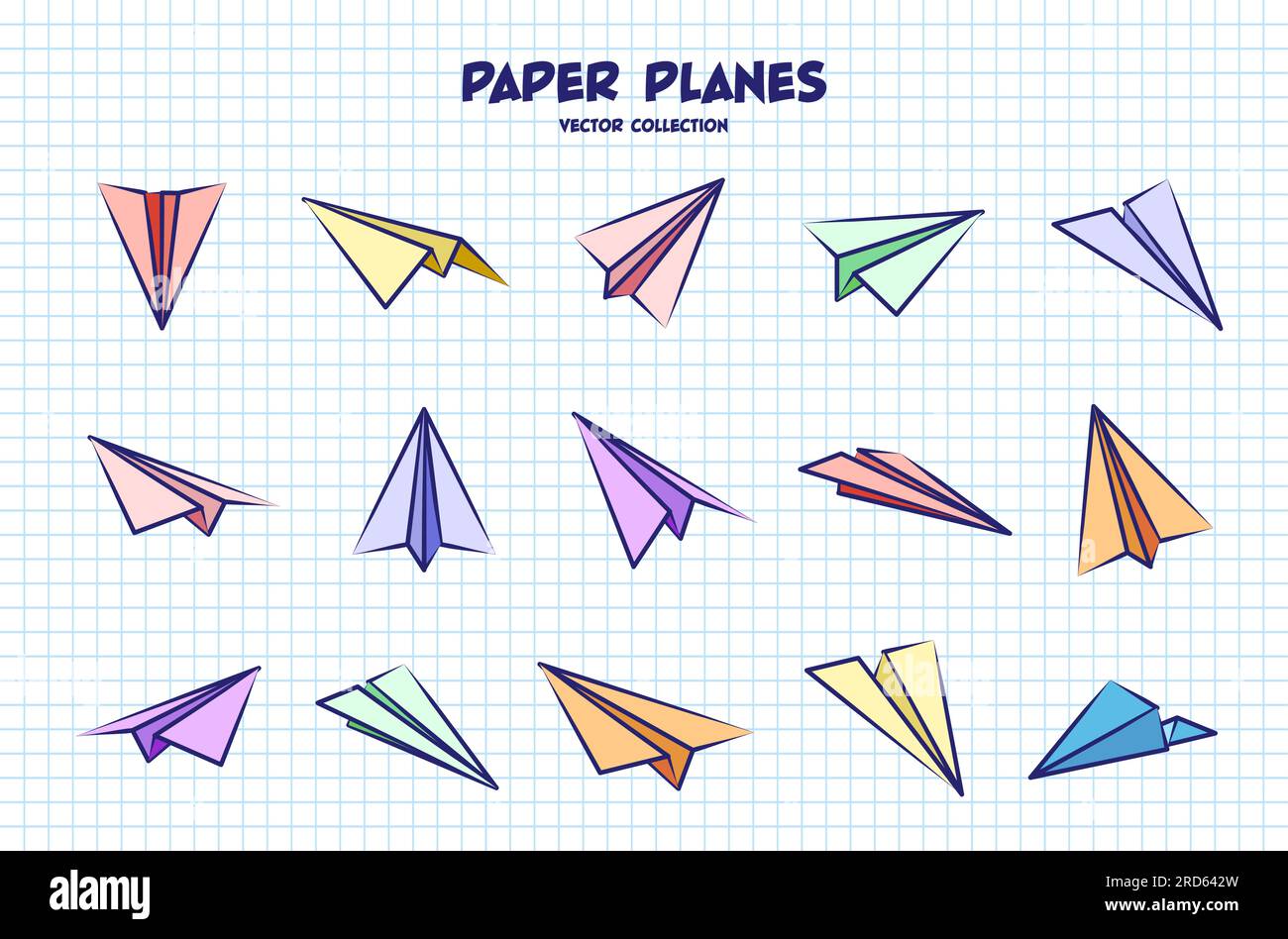 Hand drawn planes on checkered paper sheet. School notebook for drawing ...