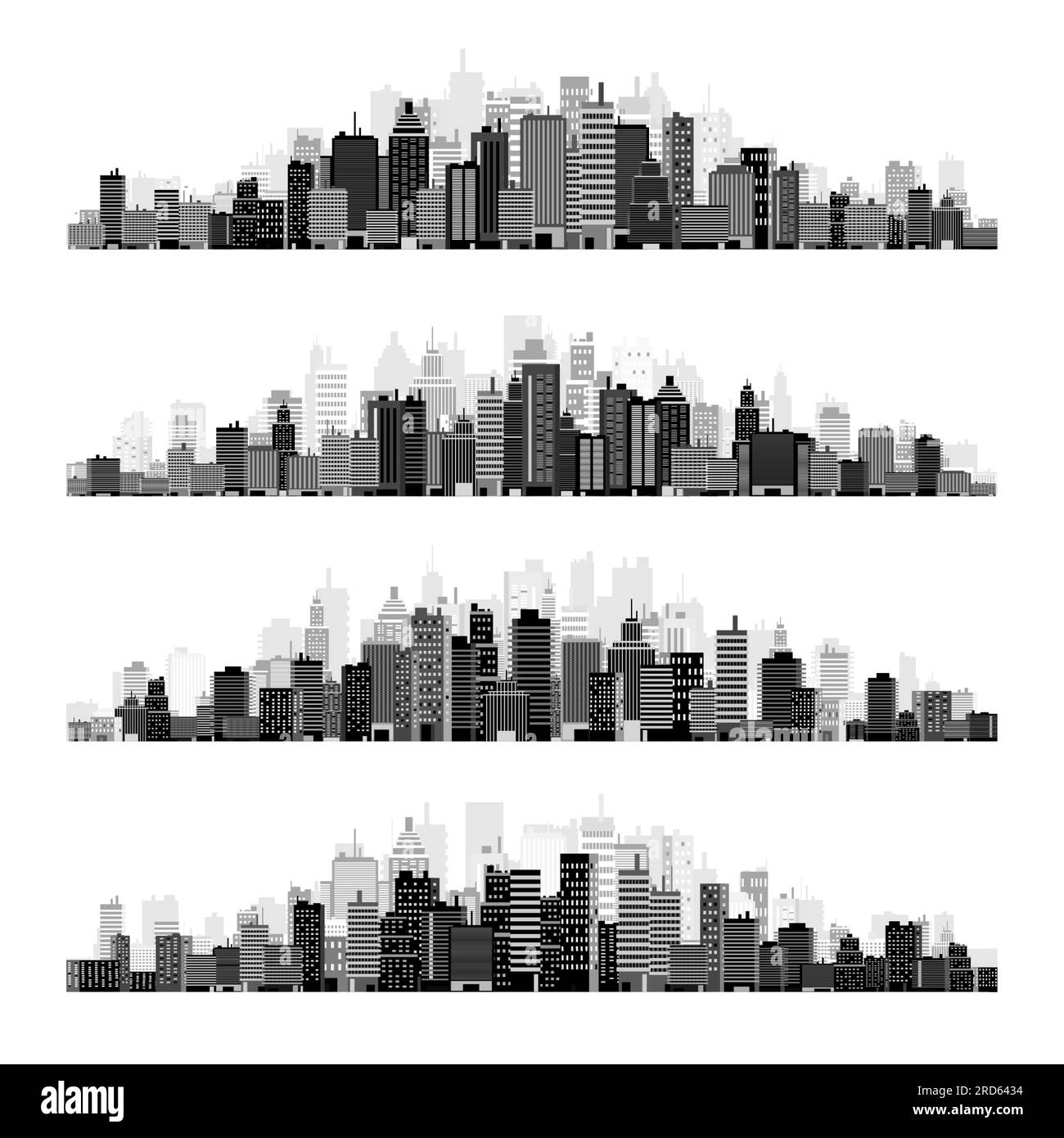 City silhouettes. Cityscape, town skyline, horizontal panorama. Midtown ...
