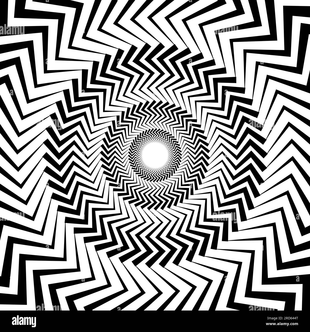 Optical illusion background. Black and white abstract distorted zigzag lines surface. Radial ...