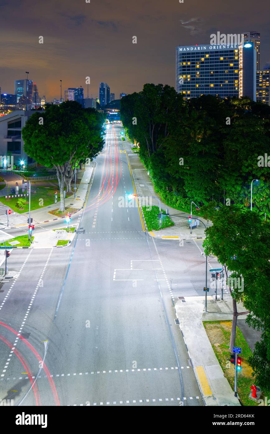A night view of Raffles Avenue in Singapore at its intersection with ...