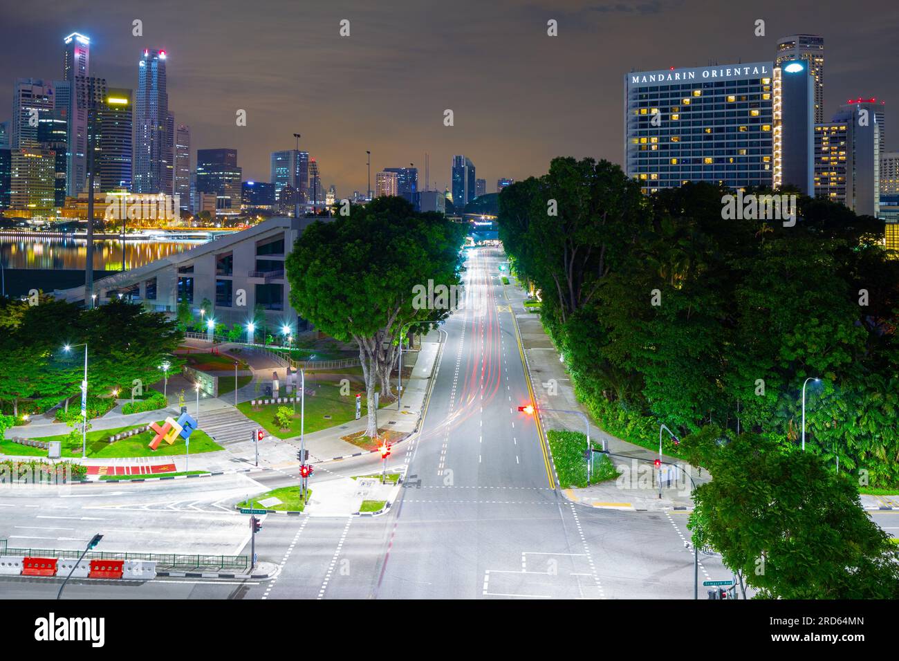A night view of Raffles Avenue in Singapore at its intersection with ...