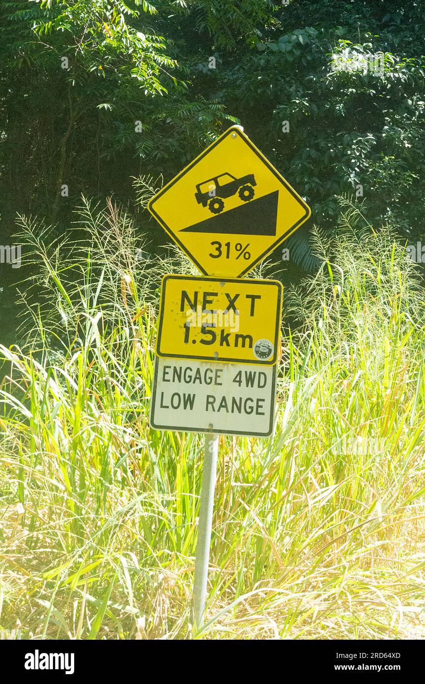 Road sign along the Bloomfield Track warning of a 31% climb, Far North ...