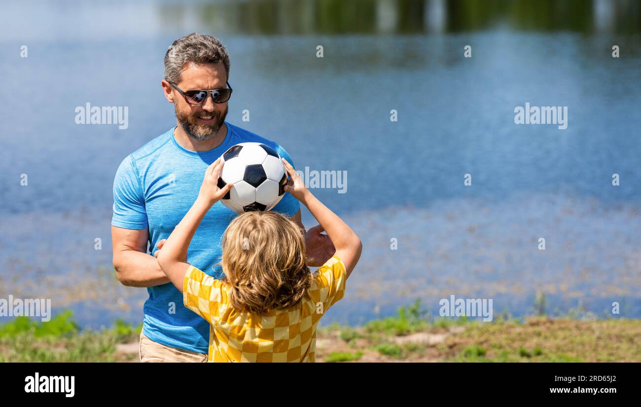 Father dad and son enjoying outdoor activities together. Outdoor ...