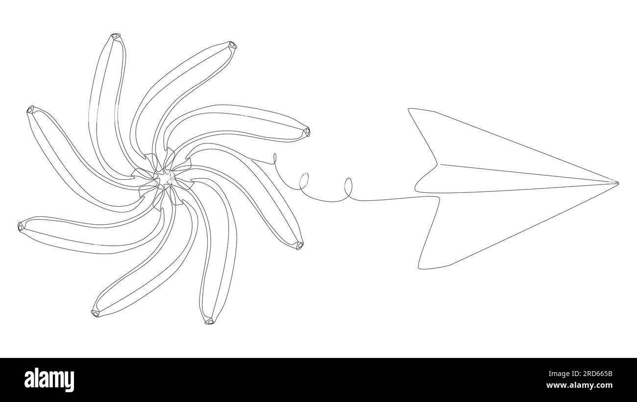One continuous line of Paper Airplane with banana. Thin Line ...