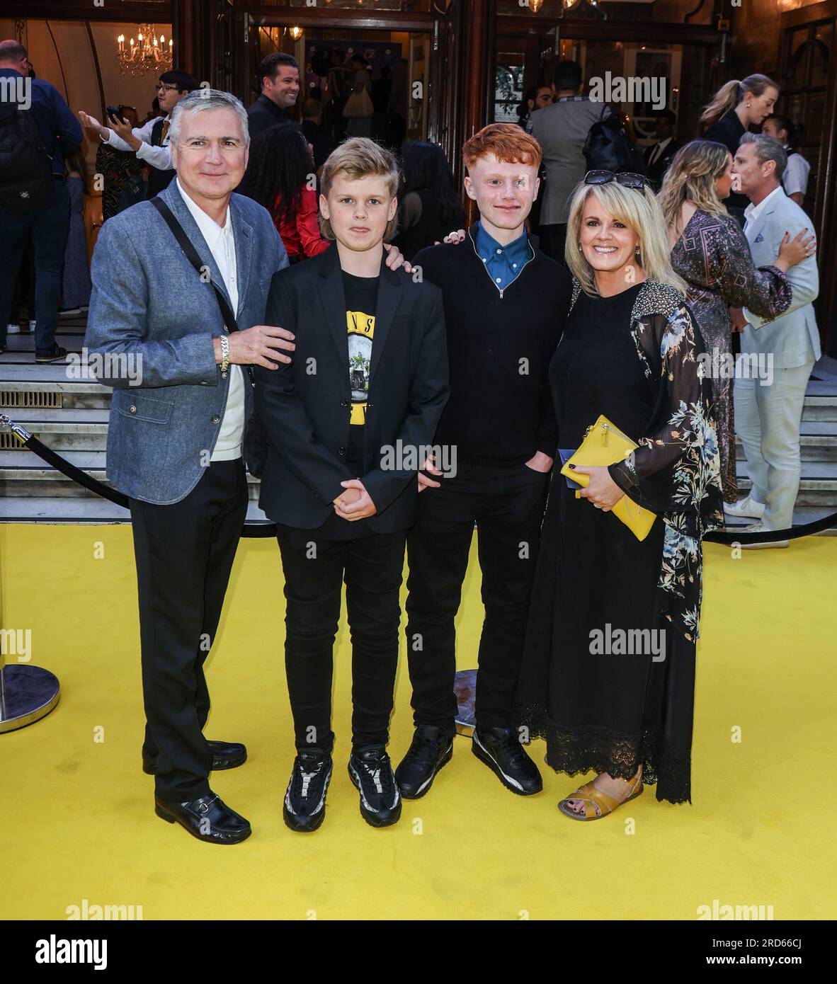 London, UK. 06th July, 2023. Steve White, Victor White, Louie White and Sally Lindsay seen ...