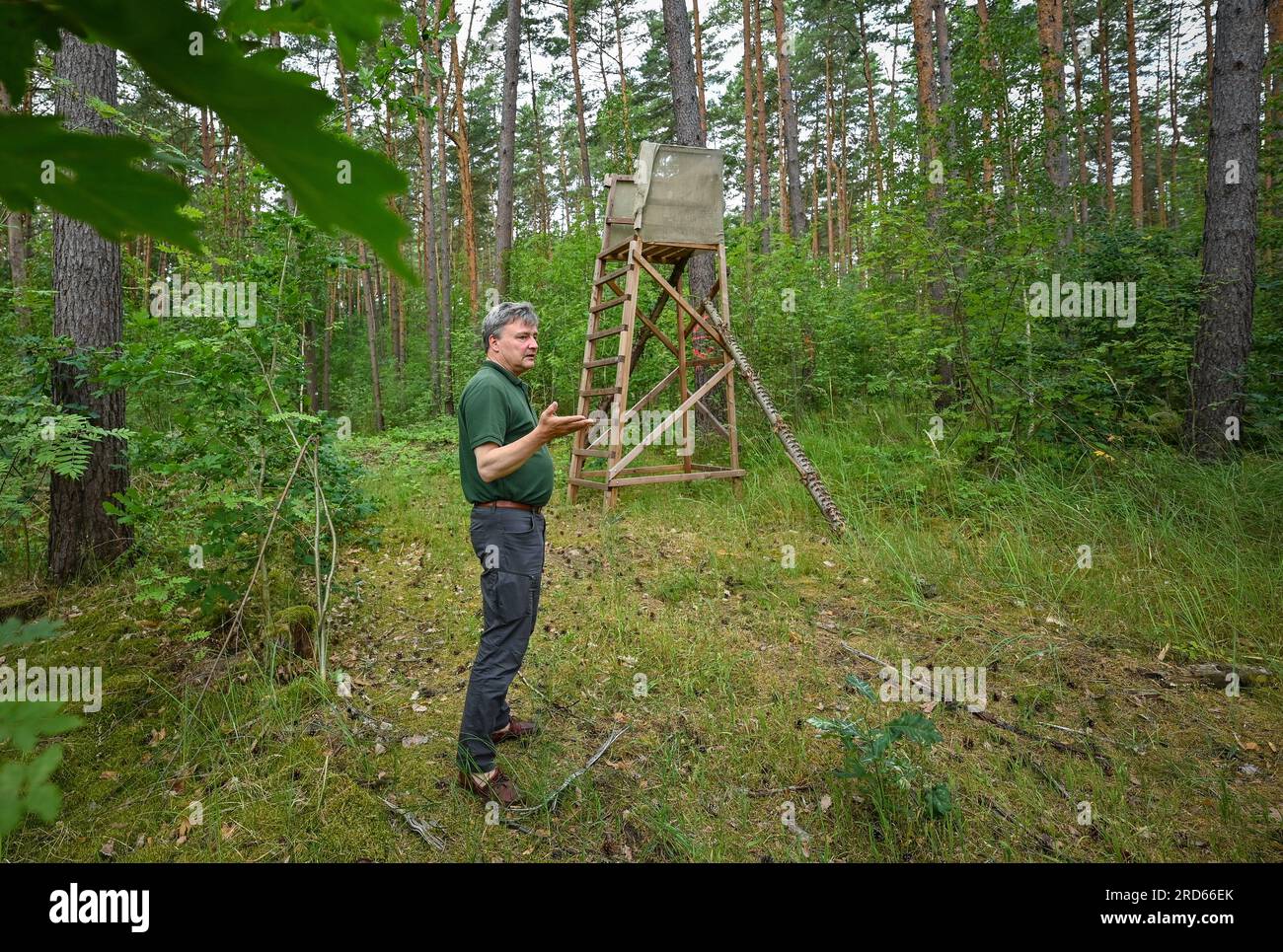 Hirschfelde, Germany. 12th July, 2023. Mathias Graf von Schwerin, forest owner and proprietor of ...