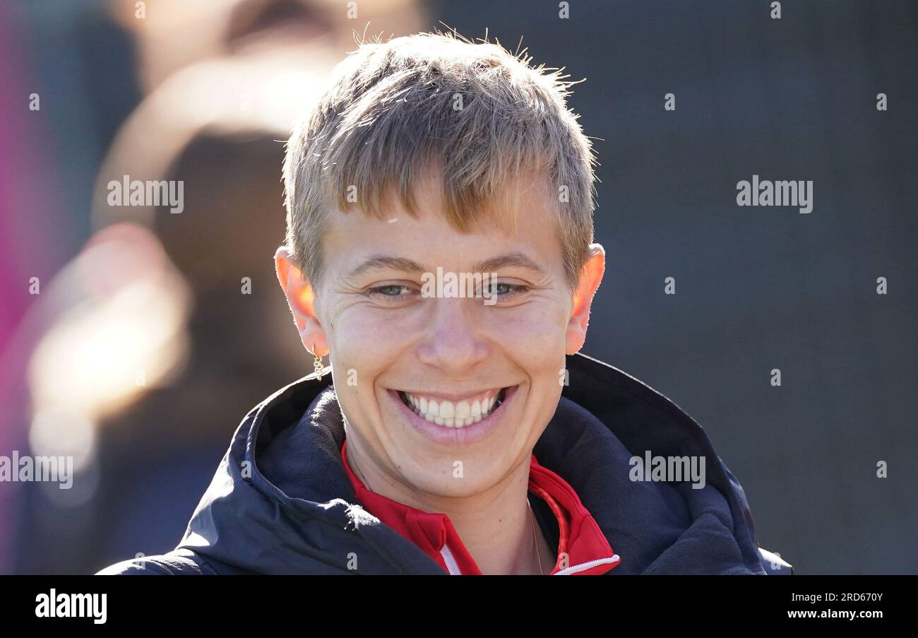 Melbourne, AUSTRALIA - JUNE 27, 2023: Quinn of Canada smiles during a ...