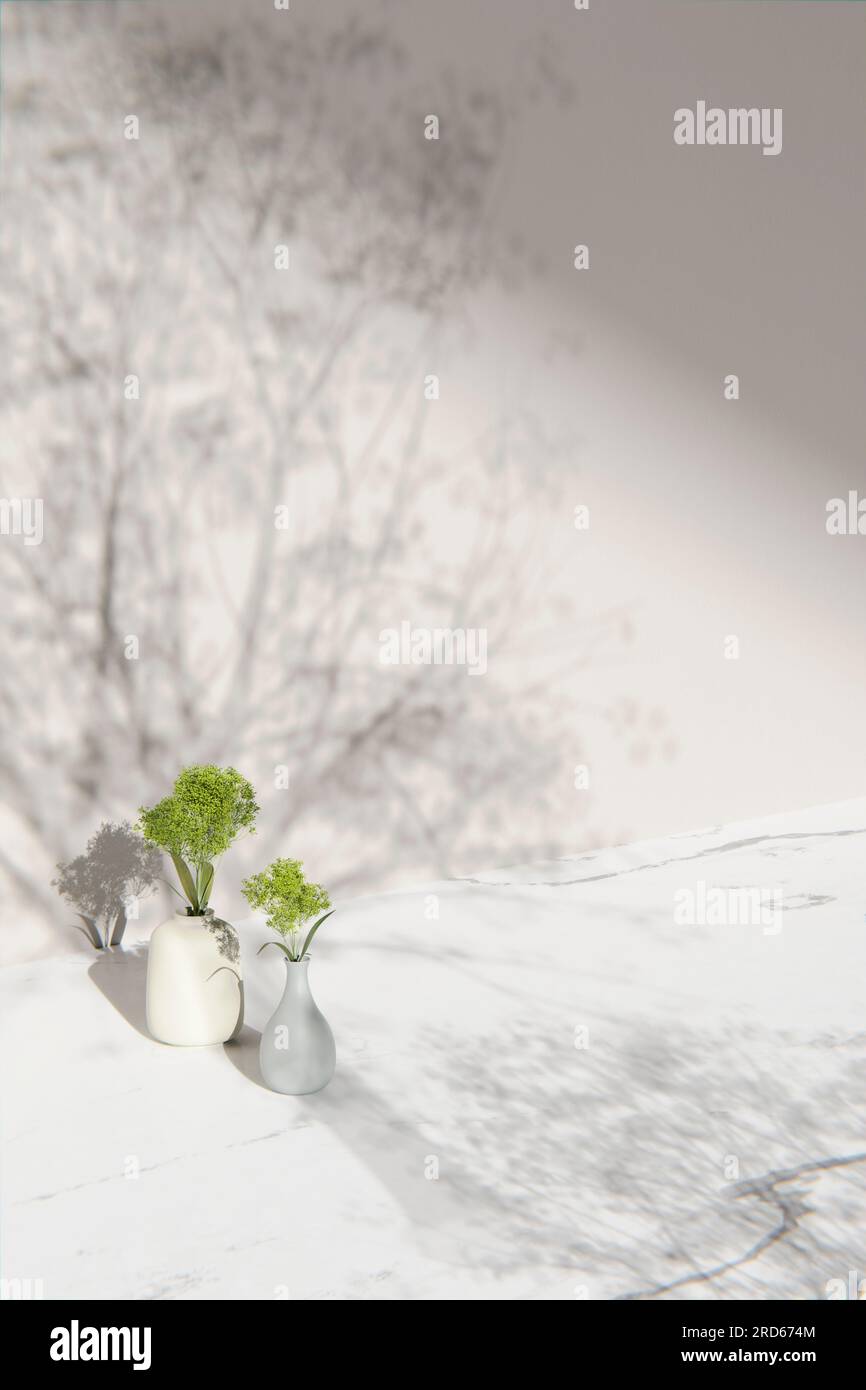 Simple monotone background with vases, tree shadows and natural light ...