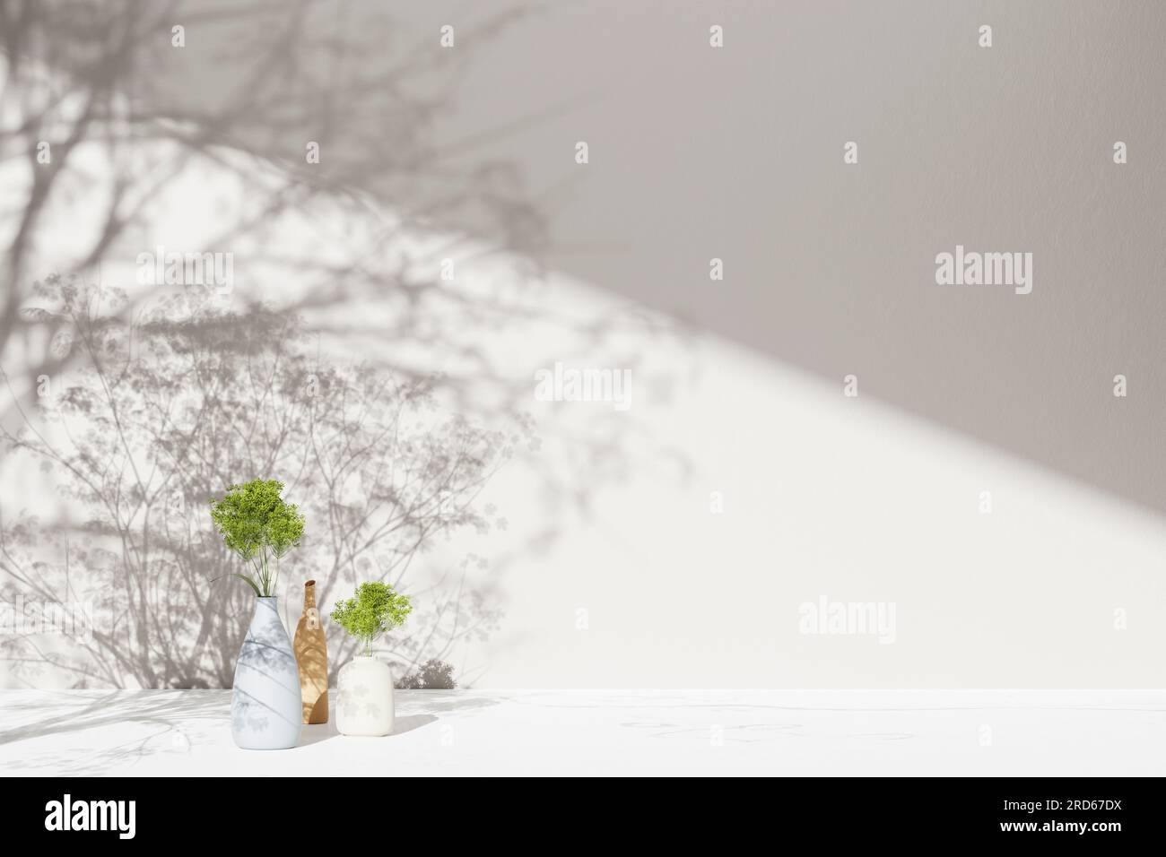 Simple monotone background with vases, tree shadows and natural light ...