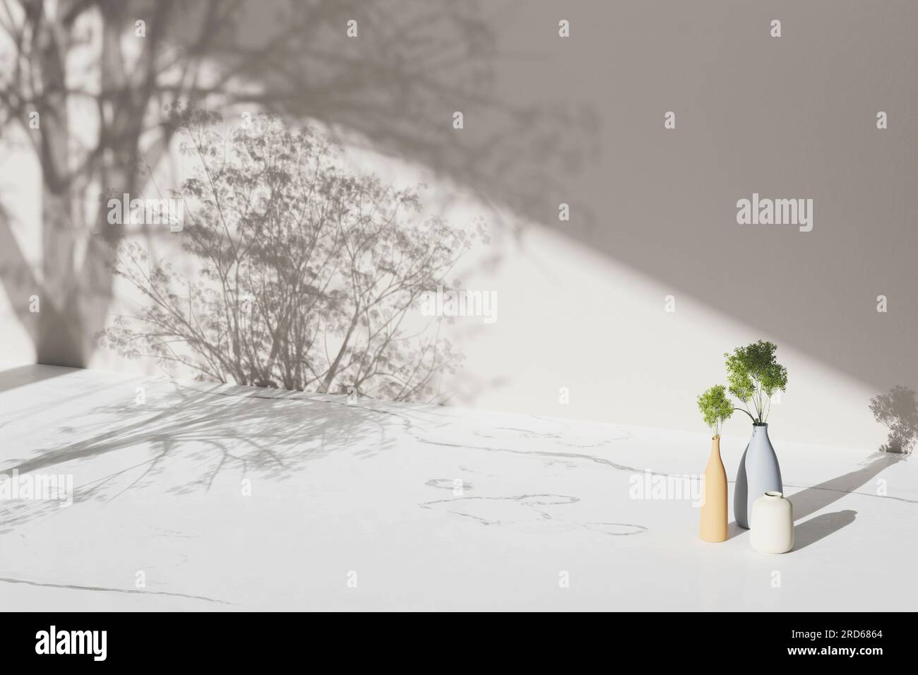 Simple monotone background with vases, tree shadows and natural light ...