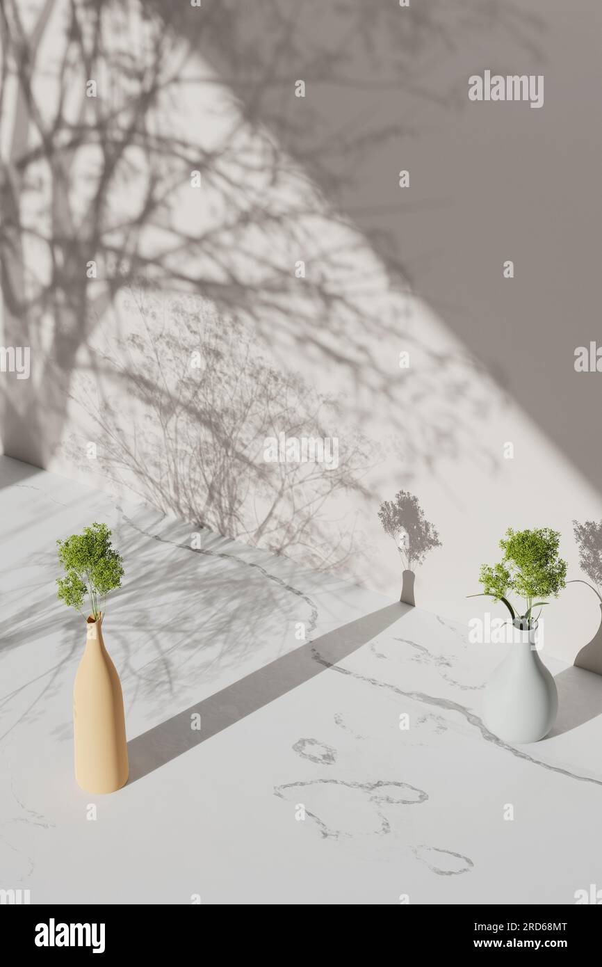 Simple monotone background with vases, tree shadows and natural light ...