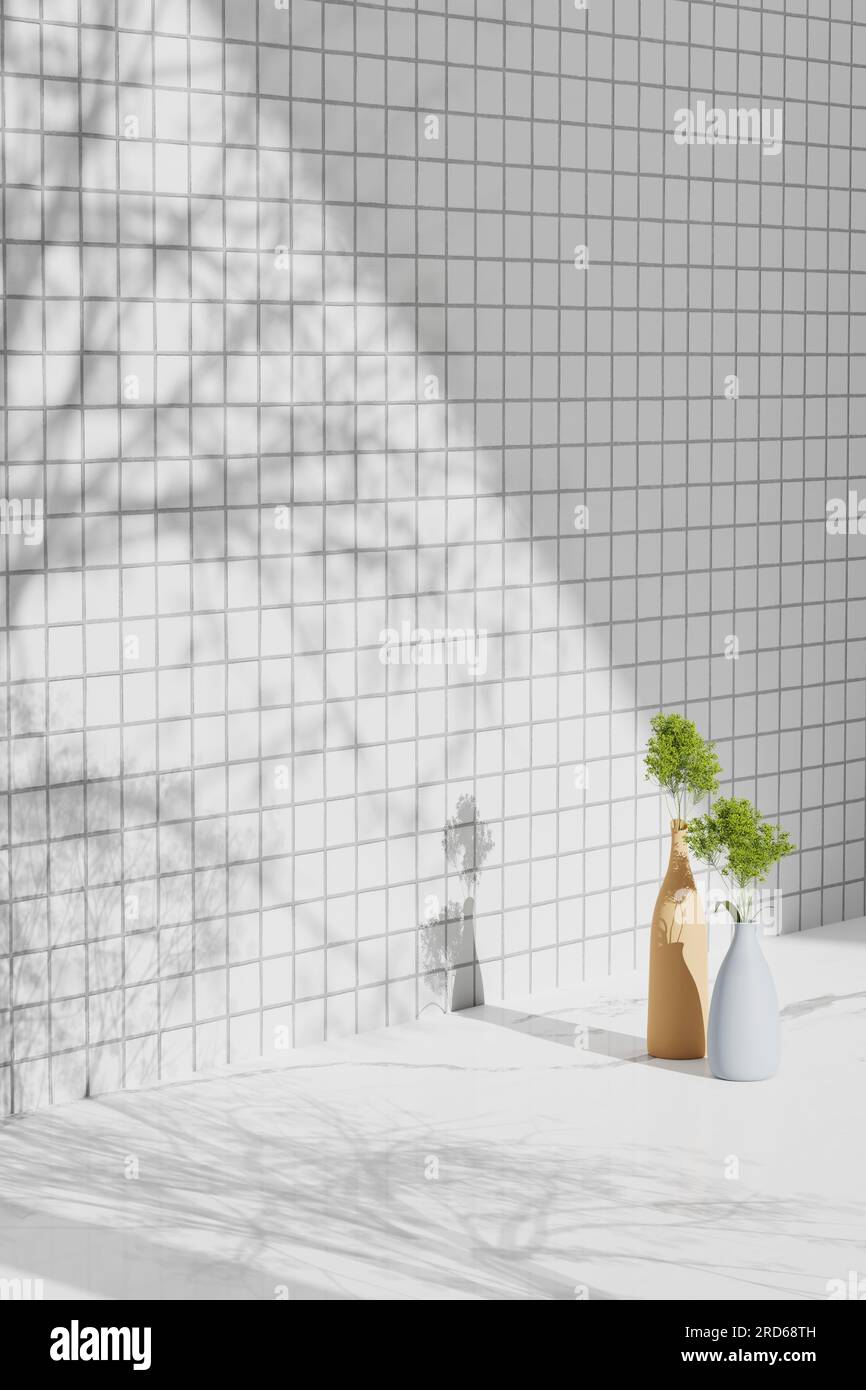 Simple monotone background with vases, tree shadows and natural light ...