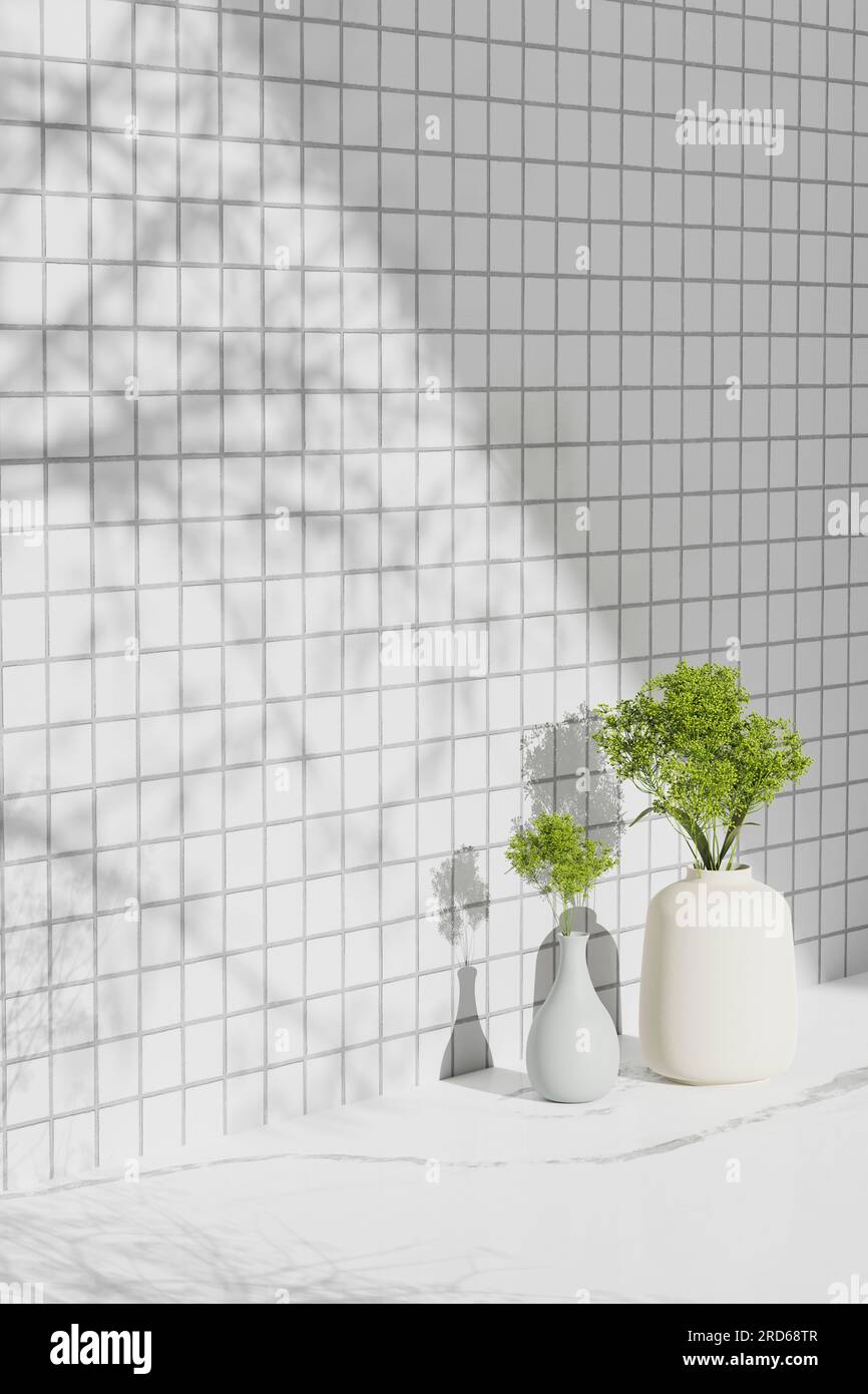 Simple monotone background with vases, tree shadows and natural light ...