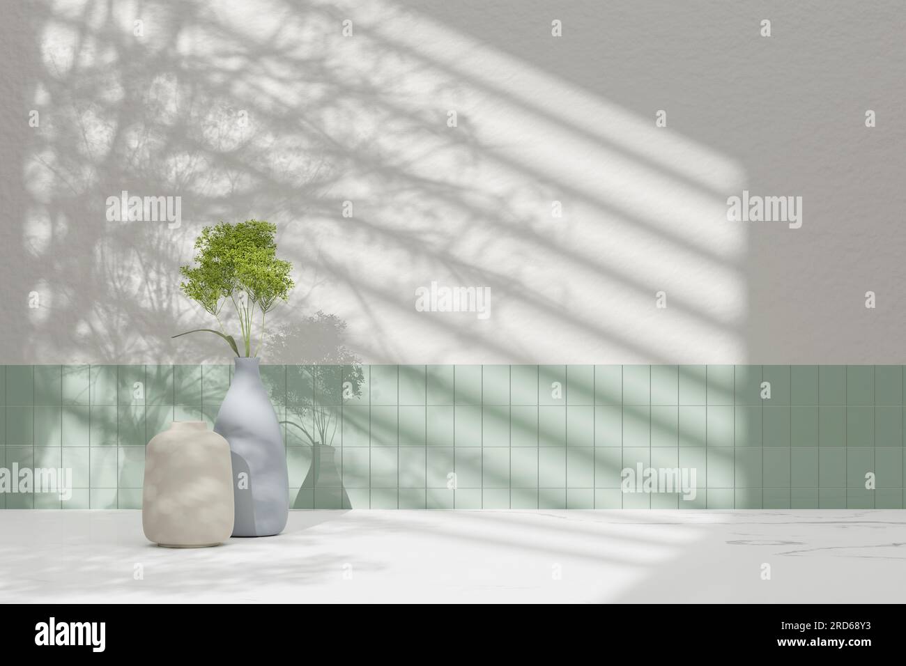 Simple monotone background with vases, tree shadows and natural light ...
