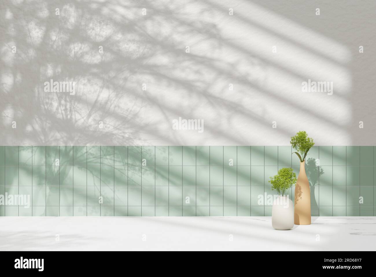 Simple monotone background with vases, tree shadows and natural light ...