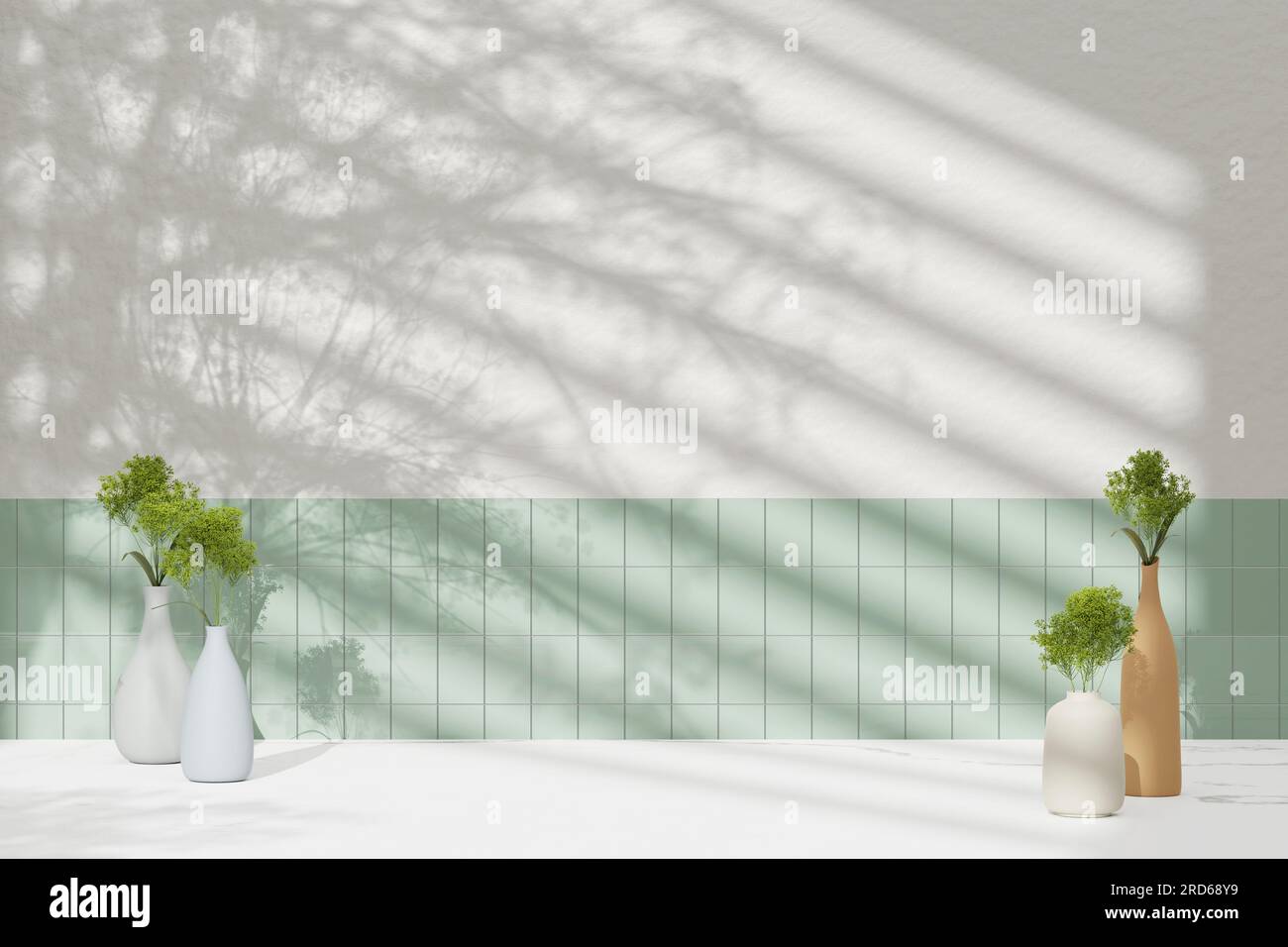 Simple monotone background with vases, tree shadows and natural light ...