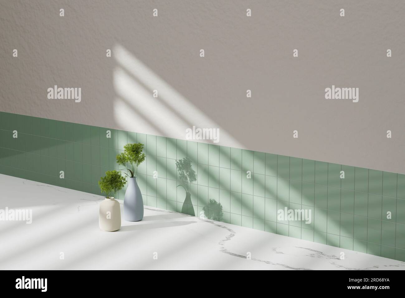 Simple monotone background with vases, tree shadows and natural light ...
