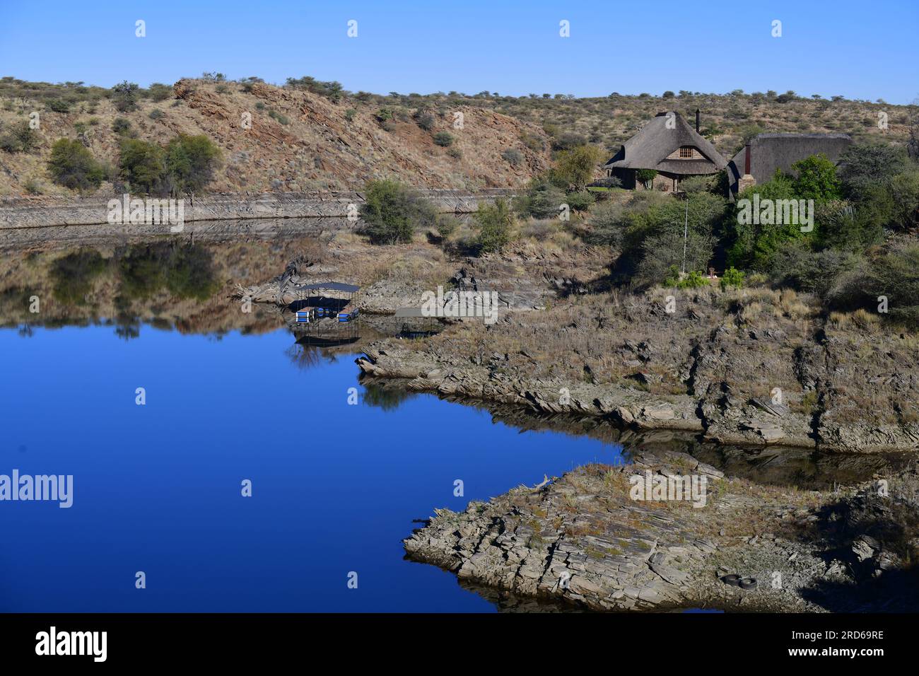 The blue waters of Lake Oanob Resort, Namibia Stock Photo - Alamy