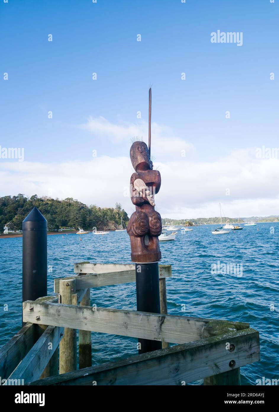 Russel, New Zealand - July 3, 2023: A Maori carving of a warrior ...