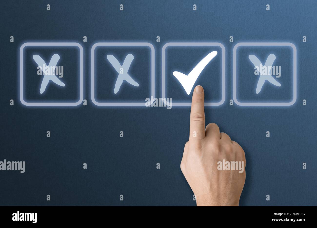 Point with hand to mark correct sign in box for document quality ...
