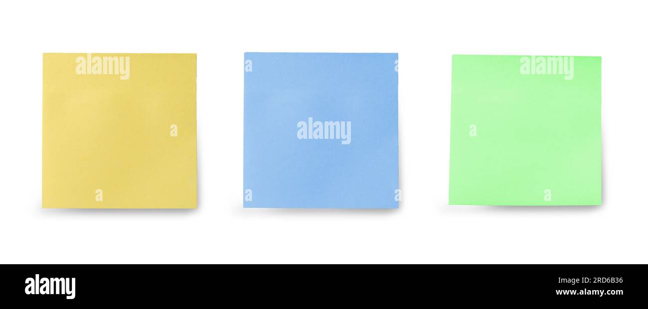 three blank sticky notes isolated on white background. Discussing ...