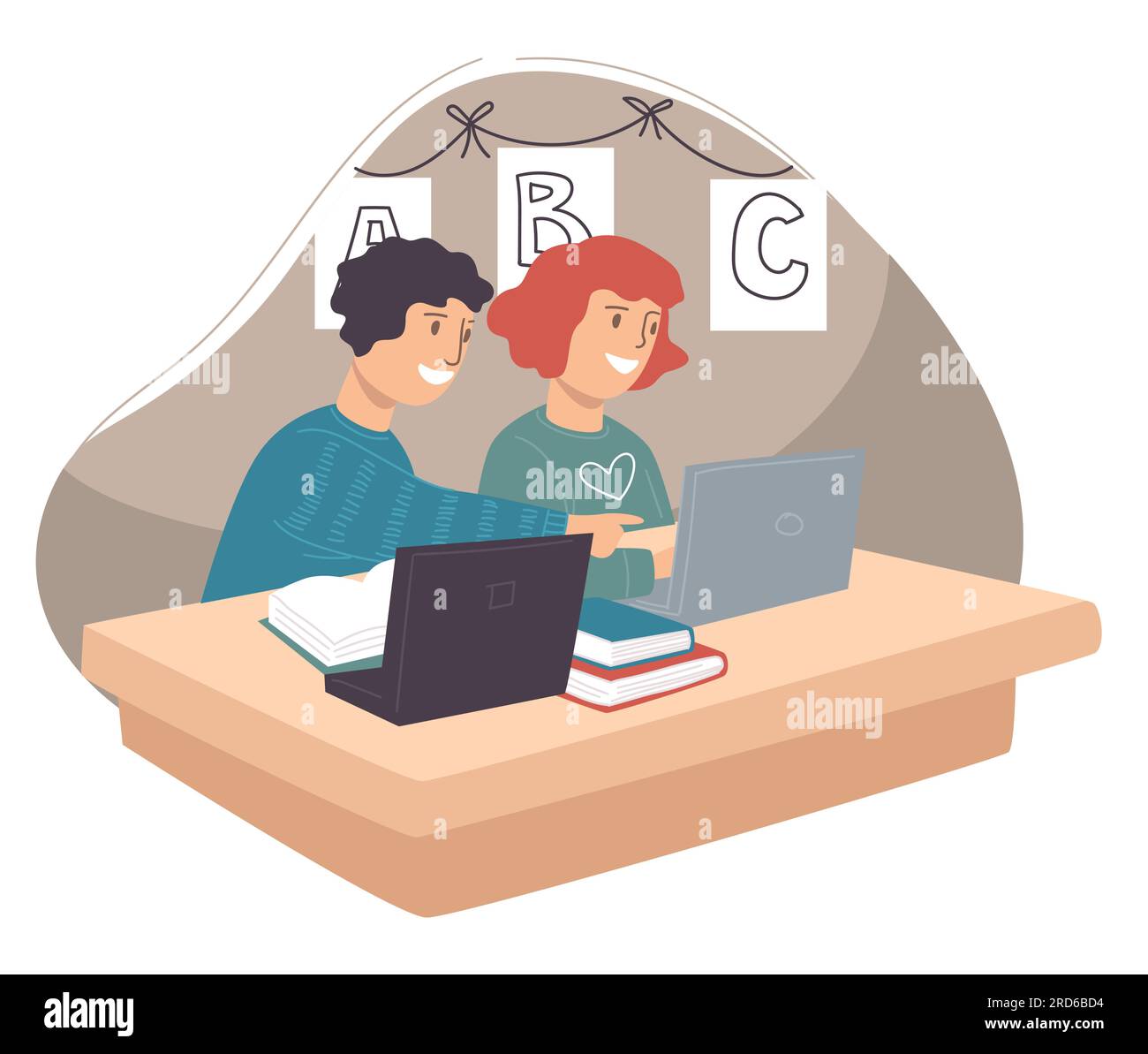 Boy and girl working on school project by desk Stock Vector Image & Art ...