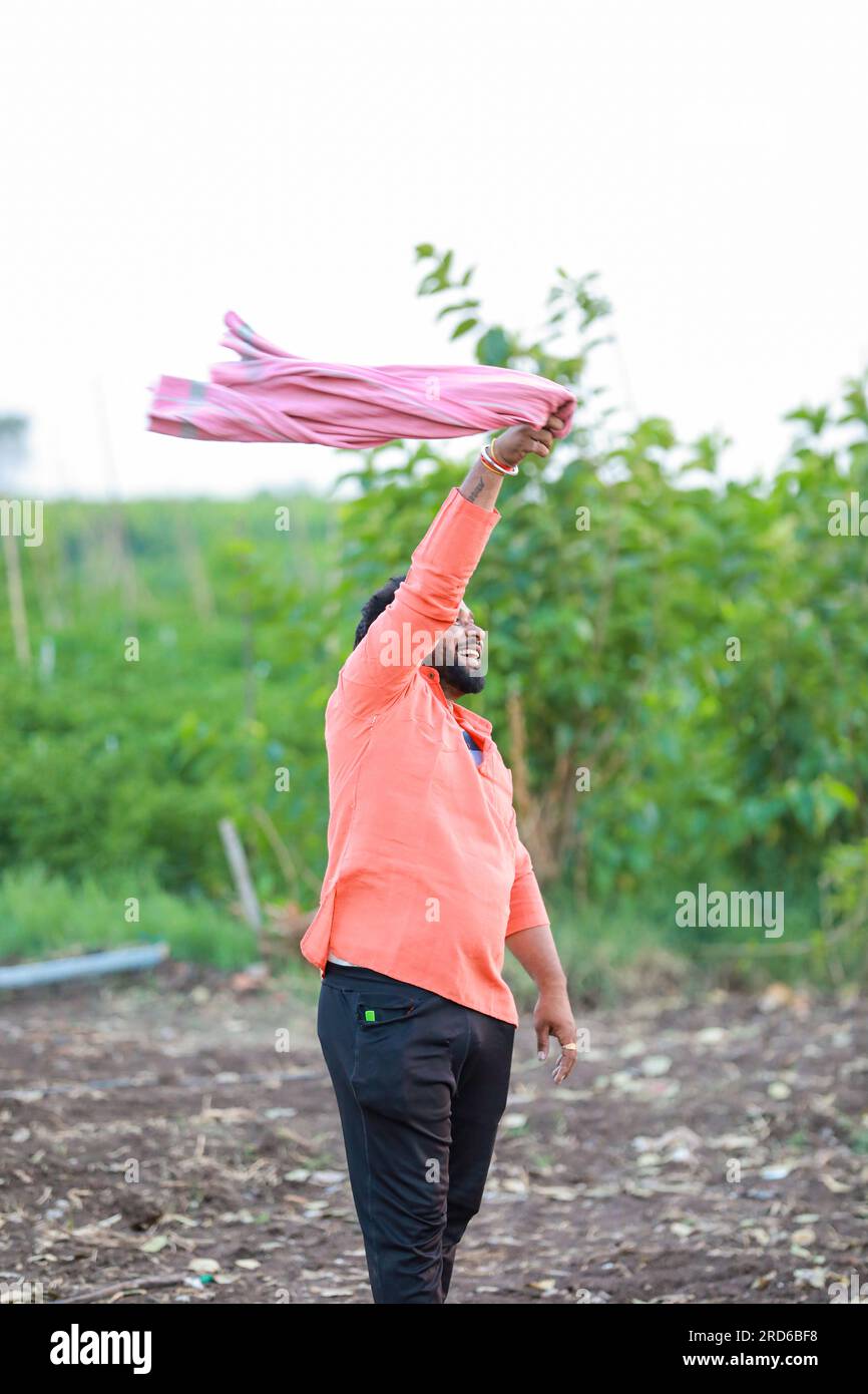 happy Indian farmer standing in green Chilli farm Stock Photo - Alamy