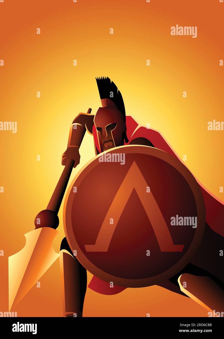 Vector illustration of spartan warrior with his spear and shield Stock ...