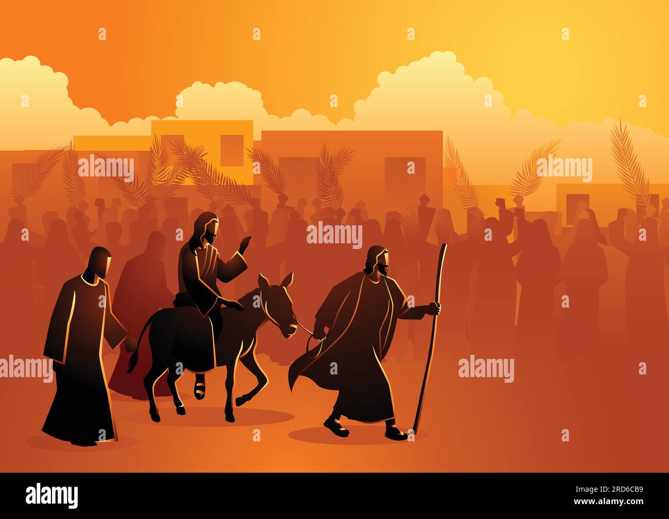 Biblical vector illustration series, Jesus comes to Jerusalem as King ...