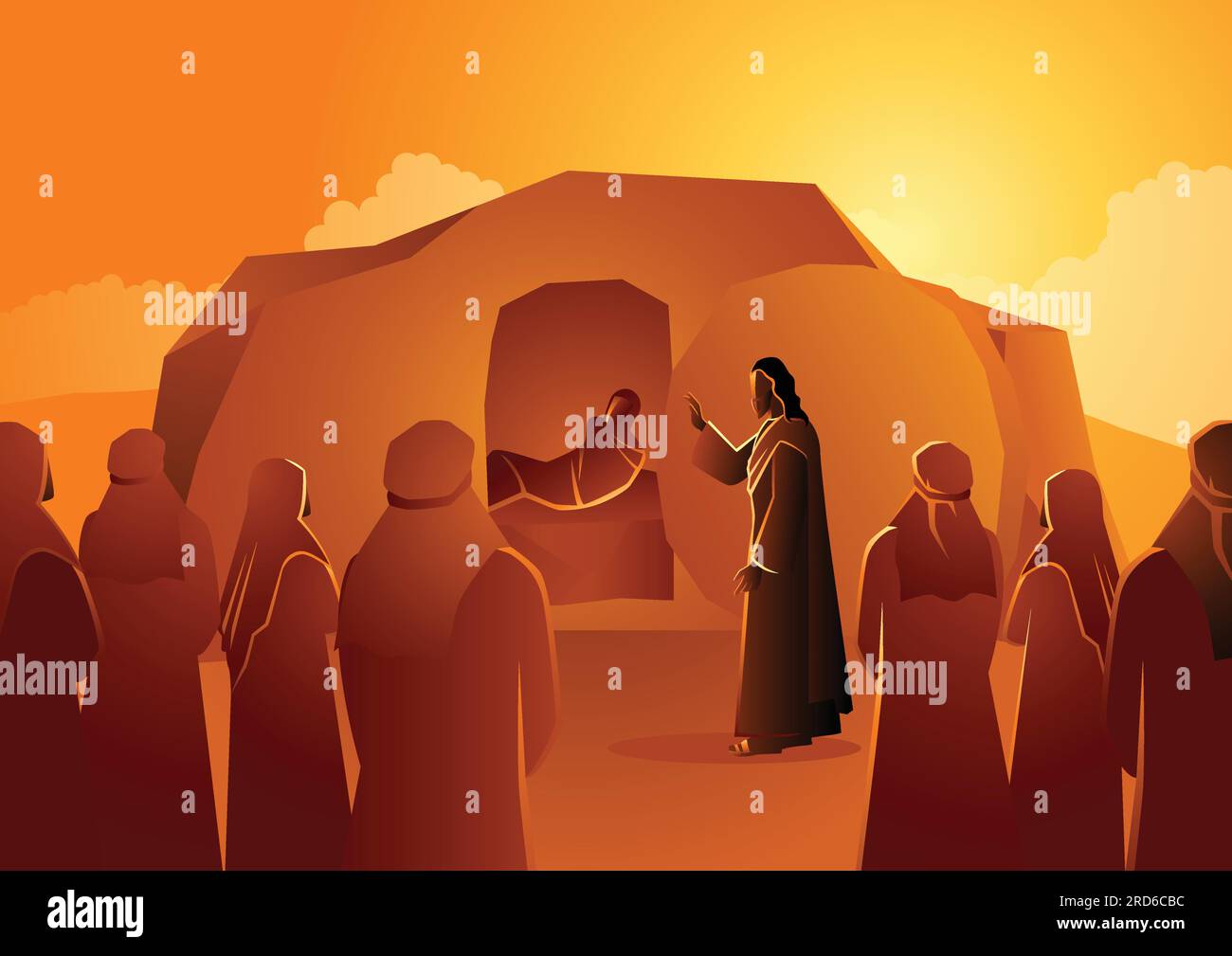 Biblical vector illustration series, Jesus raises Lazarus from the dead ...
