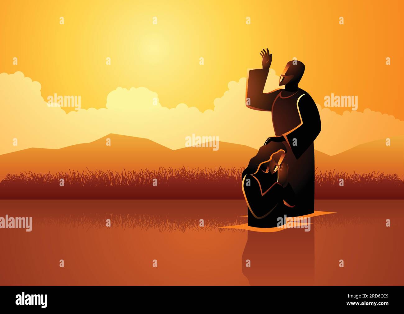 Biblical vector illustration series, Jesus baptised by John the Baptist ...