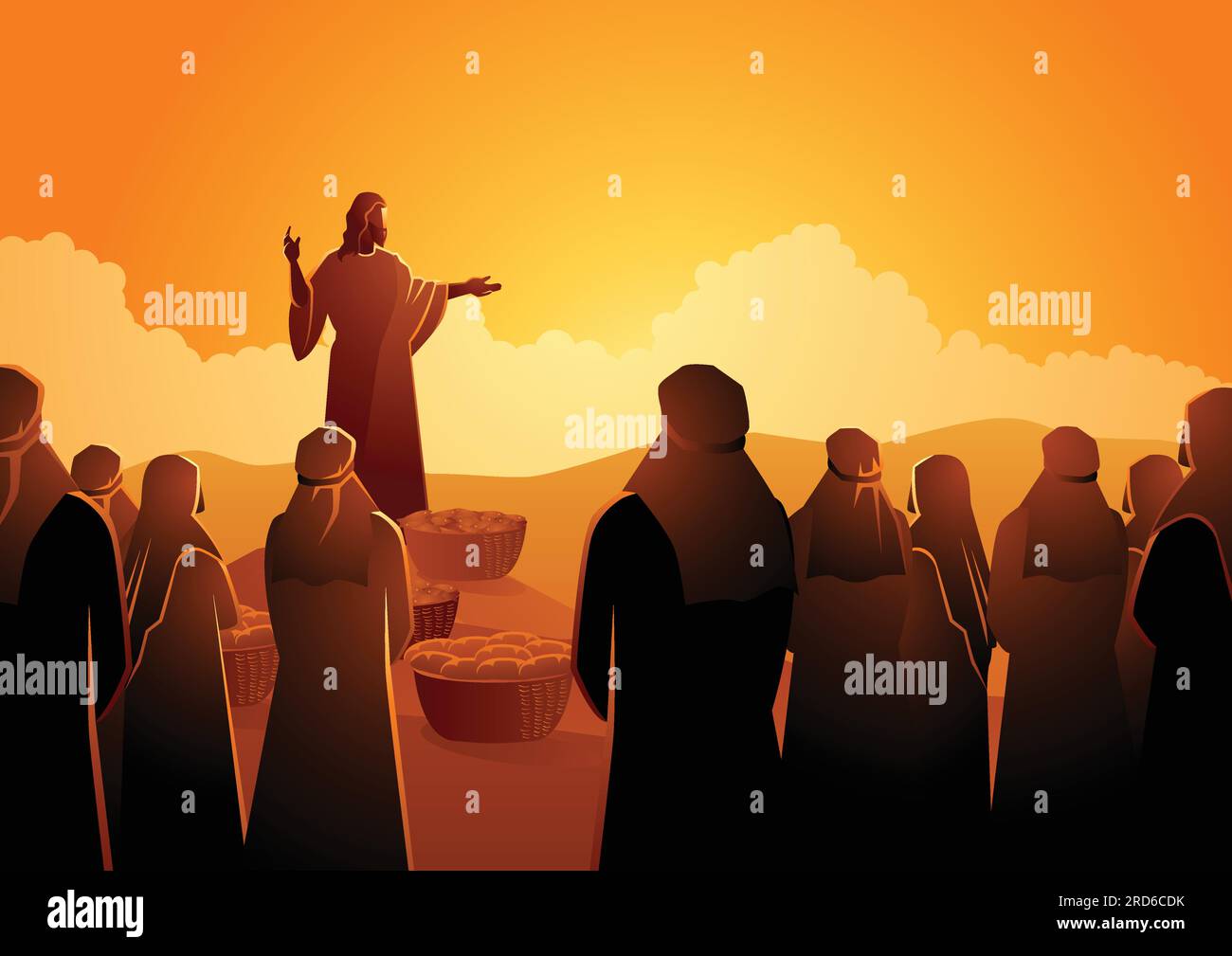 Biblical vector illustration series, Jesus feeds the five thousand or ...
