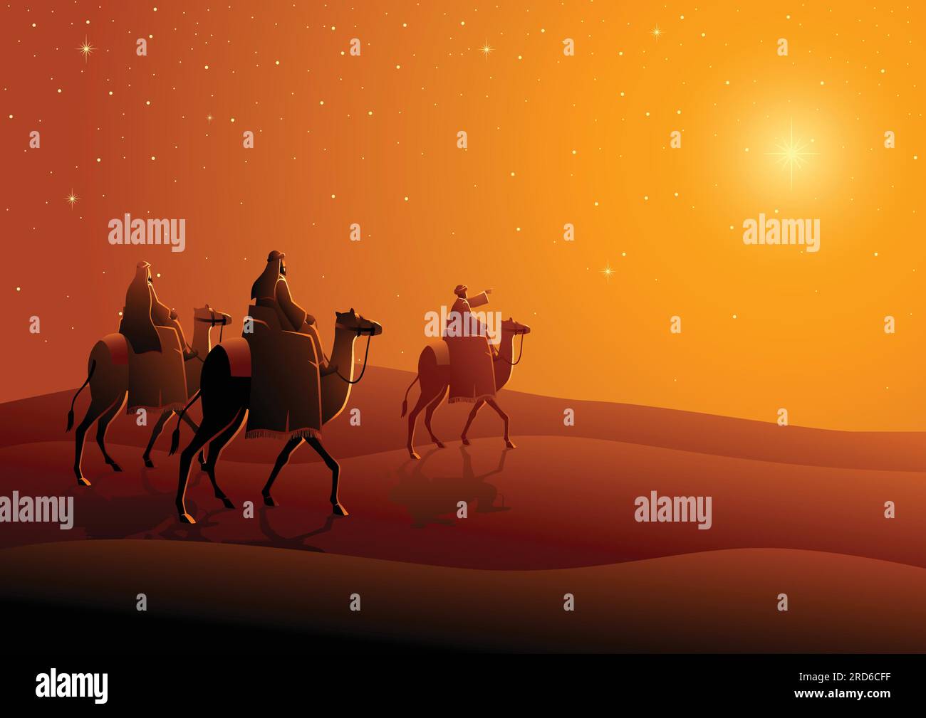 Biblical vector illustration series, three wise men, journey to ...