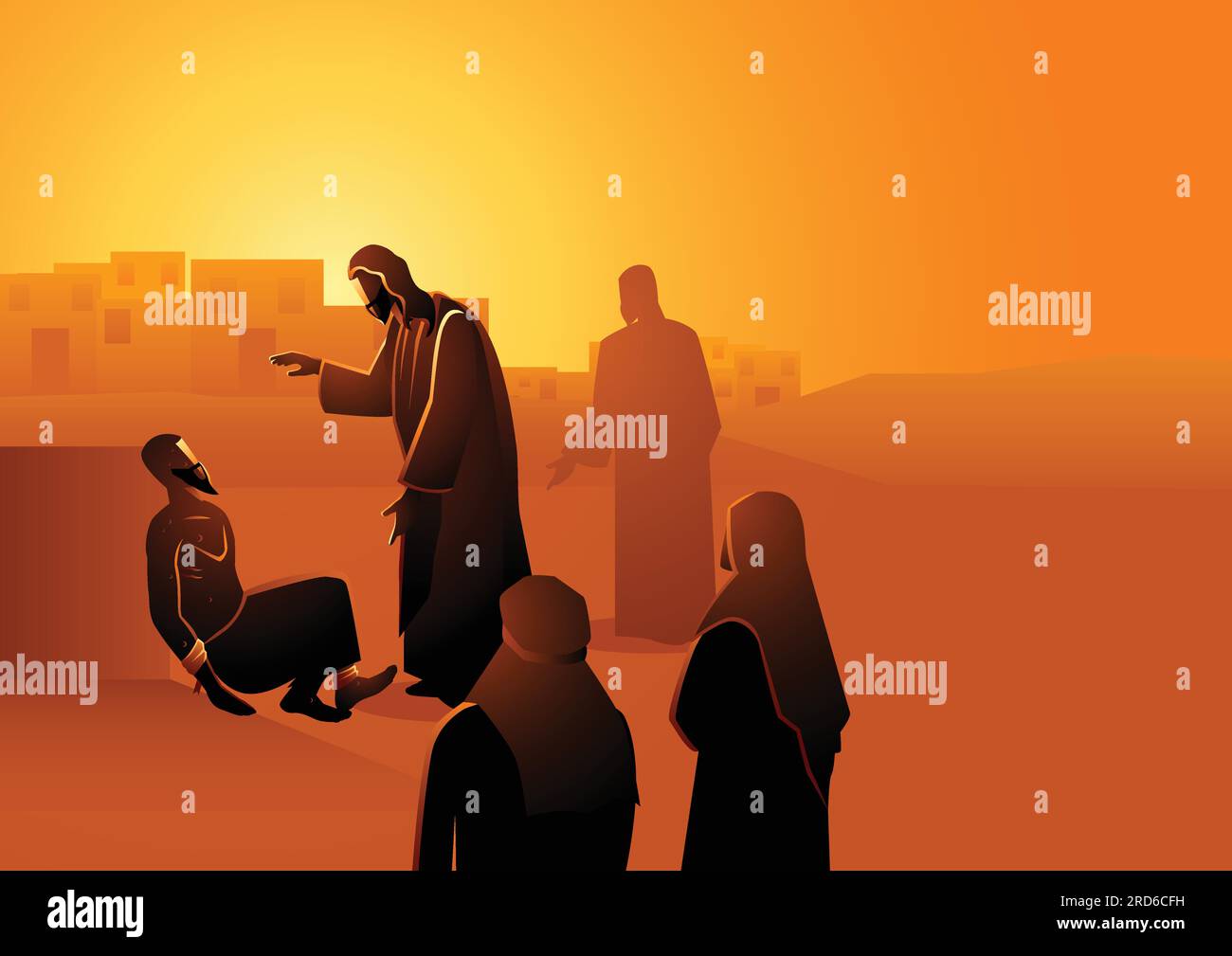 Biblical vector illustration series, Jesus heals the man with leprosy ...