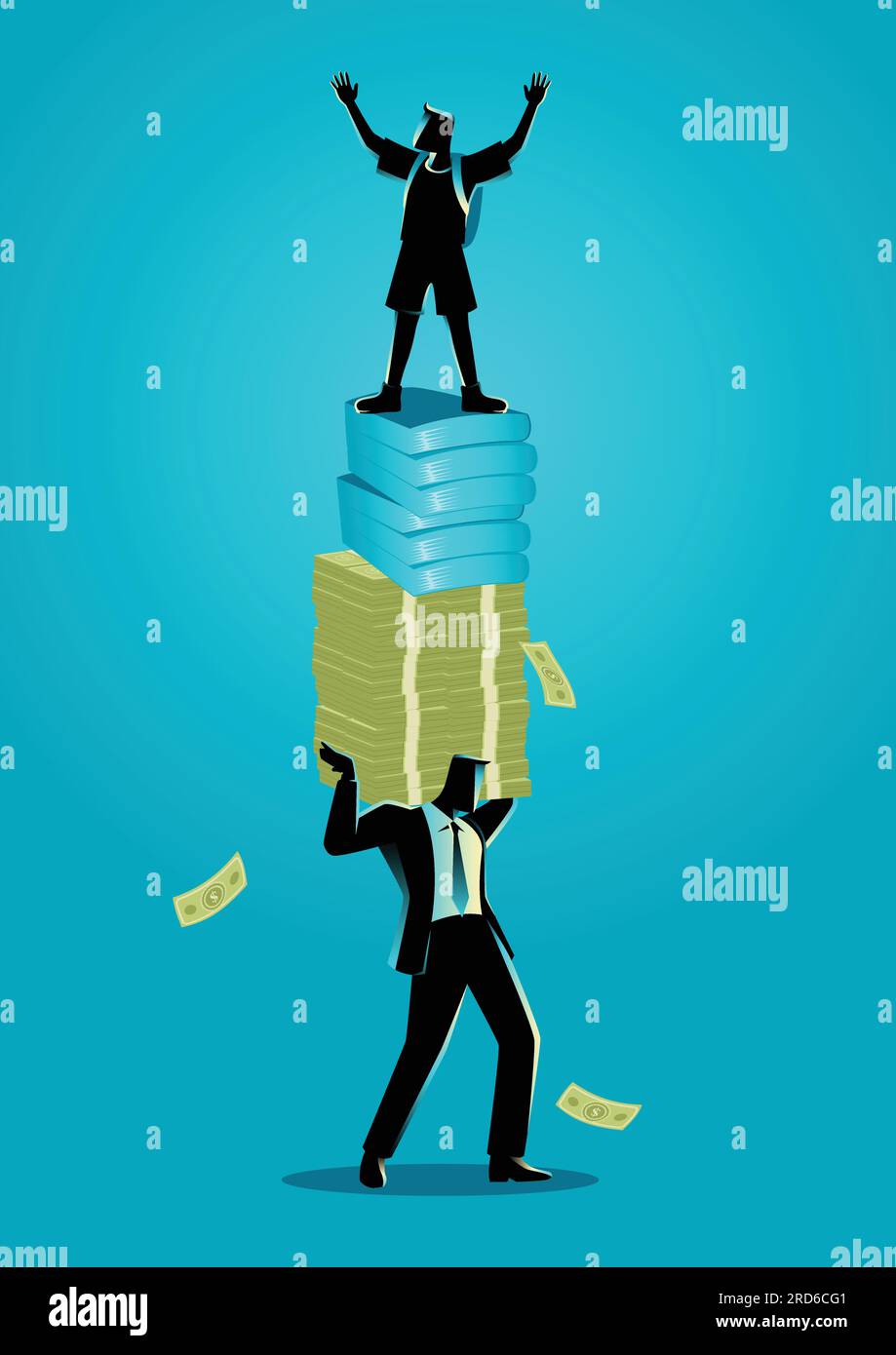 Vector illustration of businessman as a father carrying money, books ...