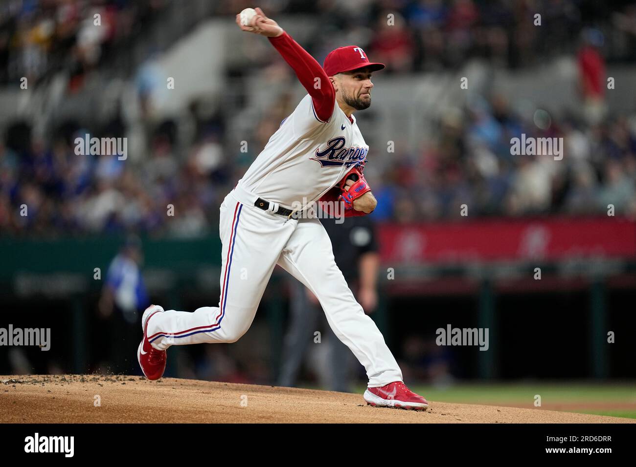 Texas Rangers starting pitcher Nathan Eovaldi throws to the Tampa Bay ...