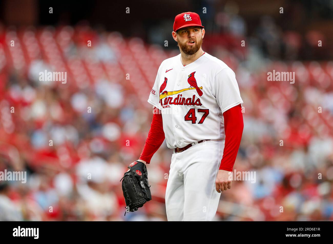 St. Louis Cardinals starting pitcher Jordan Montgomery (47) reacts ...